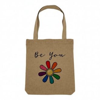 Fabulous Sac Shopping Tote Bag Aspect Lin - Be You LGBTQ+ Gay Lesbian Pride Flower - Sac de Courses Toile Epaisse 360g Beige Naturel Cabas Port&eacute; Epaule Solide 