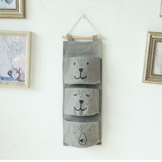 Generic Storage Bag Organiser for Hanging with 3 Pockets Childrens Room Living Room Bear (Grey)