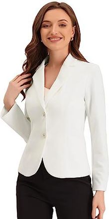 Allegra K Blazer Femme de Business à Col Revers Veste de Costume à Manches Longues Blanc XXL