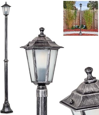 HOFSTEIN Kandelaber Loria, Au&szlig;enwegeleuchte aus Metall/Glas in Schwarz/Silber/Milchglas, Wegeleuchte im Vintage/Antik/Landhaus-Design f&uuml;r Garten, Au&szlig;enbereich,