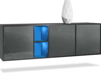 Vladon Kommode Cuba, Made in Germany, Schwarz matt/Grau Hochglanz - Modernes Sideboard f&uuml;r Ihr Wohnbereich - (BxHxT) 182x53x35 cm