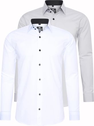 Rusty Neal 2er Set Herren Hemd Kontrasthemd Businesshemd Freizeithemd S M L XL XXL 3XL 4XL 5XL 6XL Cotton-Stretch Doppelpack, Gr&ouml;&szlig;e:S, Farbe:2erSet-(44_Wei&szlig;/Schw