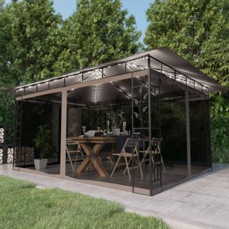 vidaXL Vidaxl - Tonnelle avec moustiquaire et lumi&egrave;res led 4x3x2,73 m Taupe