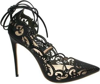 Generic YUJIEBB Chaussures de mariage en cuir sculpt&eacute; avec fleurs sculpt&eacute;es pour femme - Talon aiguille &agrave; lacets et d&eacute;coupes florales - Pointure 34-46, Noir, 