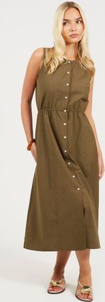 Brave Soul Robe mi-longue sans manches boutonn&eacute;e - Kaki-Vert