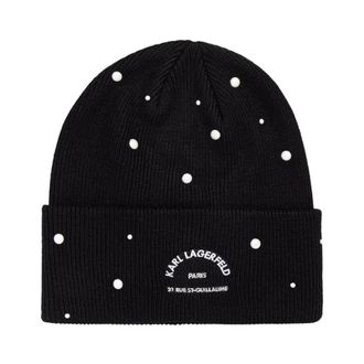 Karl Lagerfeld Femme, Accessoires, Noir, Taille: ONE Size K/Rsg Pearls Beanie