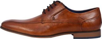 Bugatti Homme Chaussure basse business en cuir, Derby avec élastique et couture parallèle, Cognac, 46 EU