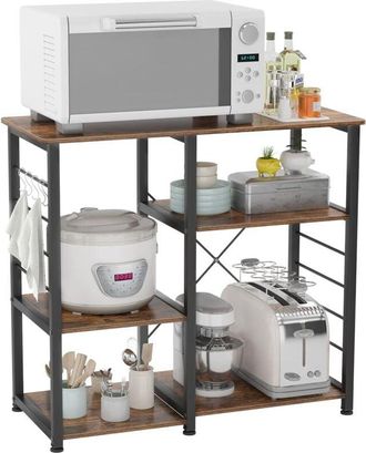 Soges Etag&egrave;re de Cuisine en m&eacute;tal et Bois, Meuble Rangement Desserte de Cuisine Etag&egrave;re pour Four &agrave; Micro-Ondes, avec 3 + 3 Tablettes, Marron - Soges