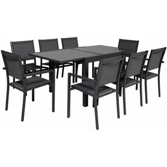 Happy Garden Salon de jardin LAMPEDUSA extensible en textil&egrave;ne gris 8 places - aluminium anthracite