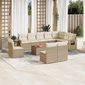 vidaXL vidaXL Salon de jardin 11 pcs avec coussins beige r&eacute;sine tress&eacute;e