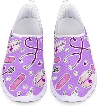 CHAQLIN Femmes Hommes Chaussures de Course pour Baskets de Sport en Maille avec Chaussures de Jogging imprimées infirmières Mignonnes violetTaille 40 EU