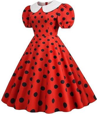 Generic Femme Robe Vintage Ann&eacute;es 50 Mariage Robes Sexy Rockabilly Pin Up A-Line Polka Dot Swing Robe Femme Soiree Chic Et Elegant sans Manche Au Genou Midi D