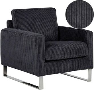 Beliani Beliani - Fauteuil Tapissé en Velours Côtelé Noir avec Piétement Argent Chromé Design Meuble Idéal pour Salon au Style Rétro et Traditionnel