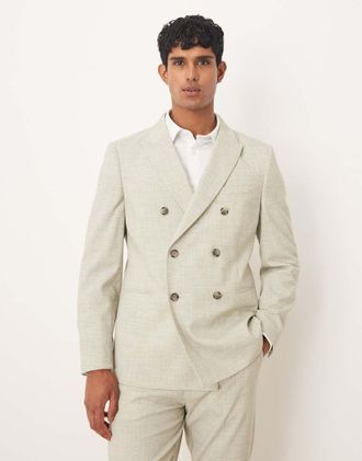 Asos Zweireihige Anzugjacke in Hellgrün mit schmalem Schnitt