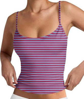 Generic D&eacute;bardeur pour femme - Bleu et blanc - Ray&eacute; - Gilet d&eacute;t&eacute; l&eacute;ger en coton - D&eacute;bardeur moulant - D&eacute;bardeur sans manches - Haut spaghetti, Rose, XXL