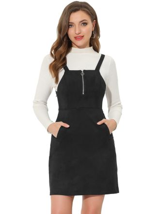 Allegra K Damen &Auml;rmellos Quadratisch Ausschnitt Rei&szlig;verschluss vorne Elegant Latzkleid Kleid Schwarz XL