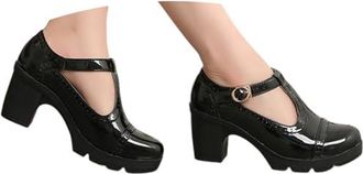 Generic MODSGUE Chaussures à talons compensés pour femme - Talon bloc épais - Chaussures de soirée décontractées - Bout carré fermé - Sangle de cheville - Con