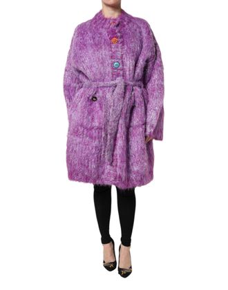 Dolce & Gabbana Womens Purple Button Embellished Trench Coat Jacket Clothing