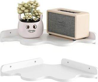 Generic Cloud-Eckregal - zweistufiges Wave-Wandregal, schwebendes Eckdisplay, wei&szlig;er Kinderzimmer-Organizer | Niedliches Seilloch-Design, Verspieltes Kinderzi