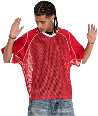 Generic Maillot de football &agrave; manches courtes pour homme - Style hip-hop - Coupe ample pour un usage quotidien, Rouge, XXL