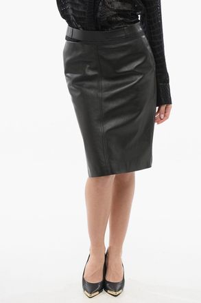 Fendi Midi Leather Skirt with Cut-Out Fendi