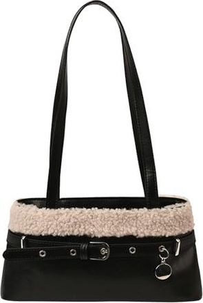 Generic Kexpery Sac &agrave; &eacute;paule femme en PU et laine dagneau style Y2K petite sacoche vintage pour voyage, travail, automne hiver