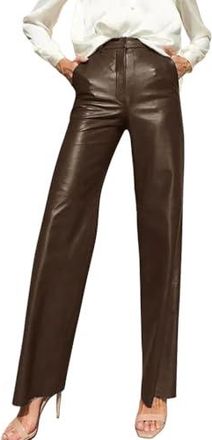 Onsoyours Pantalon en Cuir pour Femmes Taille Haute &Eacute;vas&eacute; Pantalon PU Long Droit Pantalon Mode Et &Eacute;l&eacute;gant Bootcut Similicuir Pantalon De Loisirs Festival avec P