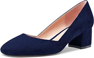 Castamere Femmes Bas Bloc Chunky Talon Heel Fermé Carré Bout Slip-on Dress Escarpins Classique Cute Mariage 5 CM Heels Bleu Marin Suède 41 EU