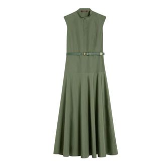 Max Mara Robe Cintr&eacute;e en Popeline de Coton - Femme - Robes - Vert - Taille: 44 FR