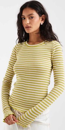 Free People Easy does it gestreiftes Langarm-T-Shirt in Gr&uuml;n-Mix-Multi