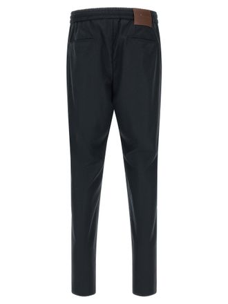 Kiton Virgin Wool with Contrast Red Button Trousers - Navy