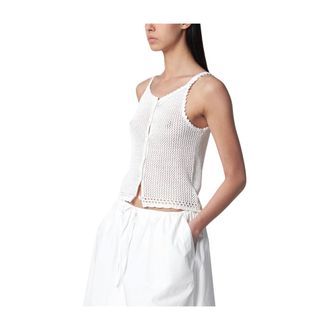 Dunst Femme, Tops, Blanc, Taille: 38 FR Crochet Bustier Knit Top
