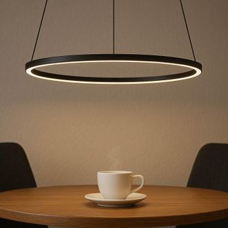 Licht-Erlebnisse LED H&auml;ngelampe Metall Ring D: 45 cm H: max. 1 m verstellbar Schwarz 4000 K 600 lm Modern H&auml;ngeleuchte Kronleuchter Esstisch Wohnzimmer