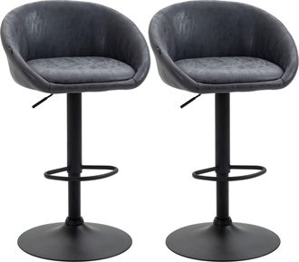 HOMCOM 2er-Set Barhocker, Barstuhl mit Armlehne und R&uuml;ckenlehne, h&ouml;henverstellbarer Tresenhocker in Kunstleder-Optik, Drehstuhl mit Fu&szlig;st&uuml;tze f&uuml;r Esszimmer, 