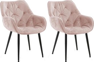 Clp 2er Set Stuhl Tanna Samt I Esszimmerstuhl Mit Armlehne I Gesteppter Polsterstuhl, Farbe:pink