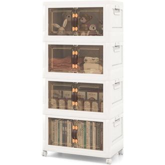 Costway Aufbewahrungsbox, 4er Set, faltbar, stapelbar, mit Deckel, Rädern & Türen, Kunststoff, 49,5x31,5x112,5cm, Weiß - Costway