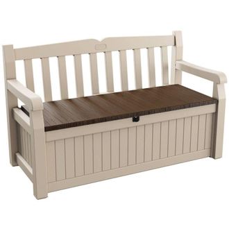 Dmora Aufbewahrungstruhe f&uuml;r drau&szlig;en Cuglieri, Gartenbox, Outdoor-Truhe, Stauraumbank f&uuml;r au&szlig;en, 140x60 h84 cm, Beige und Braun - Dmora