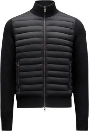Moncler Homme, Vestes, Noir, Taille: 3XL Cardigan zipp&eacute; matelass&eacute; en cr&ecirc;pe de coton