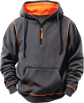 Generic Sweat &agrave; capuche pour homme avec fermeture &eacute;clair 1/4 - Manches longues - Pull en polaire d&eacute;contract&eacute; - Coupe droite - Confortable - Pull de transition