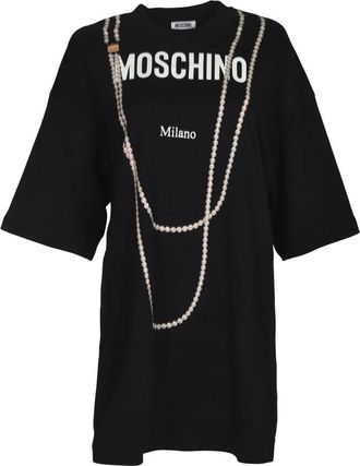 Moschino Femme, Tops, Noir, Taille: 36 FR Robe Imprim&eacute;e en Coton Lourd