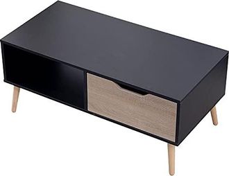 Happy Garden Table Basse avec tiroir Style scandinave Noire Freja. Table de Salon en Bois avec Rangement. Table rectangulaire avec Pieds en Bois