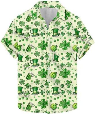 Generic T-shirts fantaisie amusants pour homme - Chemise de la Saint-Patrick - Tr&egrave;fle tr&egrave;fle - Chemisier boutonn&eacute; &agrave; manches courtes - Haut irlandais - Cadeau 