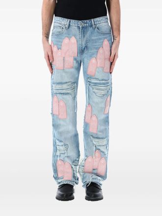 Who Decides War by Ev Bravado jean Upcycled - Bleu