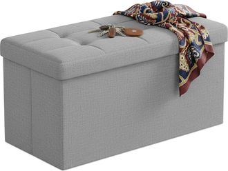 Relaxdays Sitzbank, Stauraum, Stoff, faltbar, gepolstert, Flur, Schlafzimmer, HBT 38 x 76 x 38 cm, Sitztruhe, grau