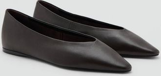 Mango Chaussures plates cuir pointues chocolat - Femme - 35 - MANGO