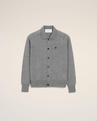 Ami Cardigan Gris Col Chemise Ami De Coeur en Laine Noir - XXL - Homme