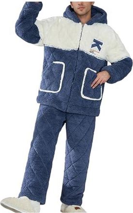 Generic Pyjama Homme Hiver Pyjama Polaire Homme Couple Automne Hiver Rembourr&eacute; &Eacute;pais avec Serviette Tenue de Maison Assortie pour Deux