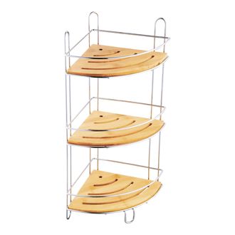 MSV Wandregal Bambus in Braun, Hängeregal aus nachhaltigem Bambus, verchromtes Badregal mit 3 Böden, Handtuchhalter mit Befestigungsmaterial