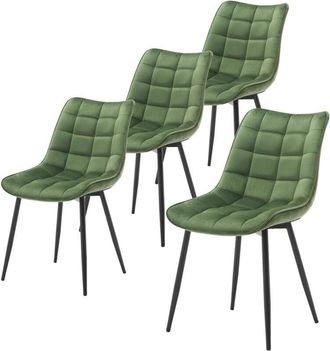 Woltu Woltu - Lot de 4 Chaises de salle à manger Chaise de cuisine scandinaves en velours, Pieds en métal, Vert Foncé