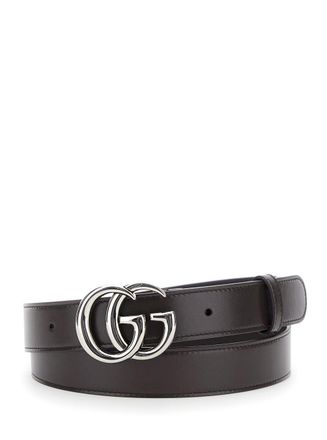 Gucci Mens Belt With Gg Buckle Brown Leather